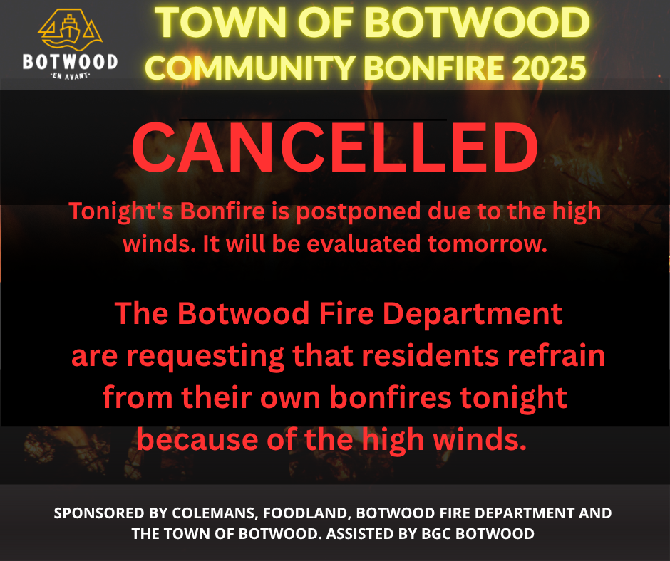 TONIGHTS BONFIRE IS CANCELLED – Town of Botwood, NL